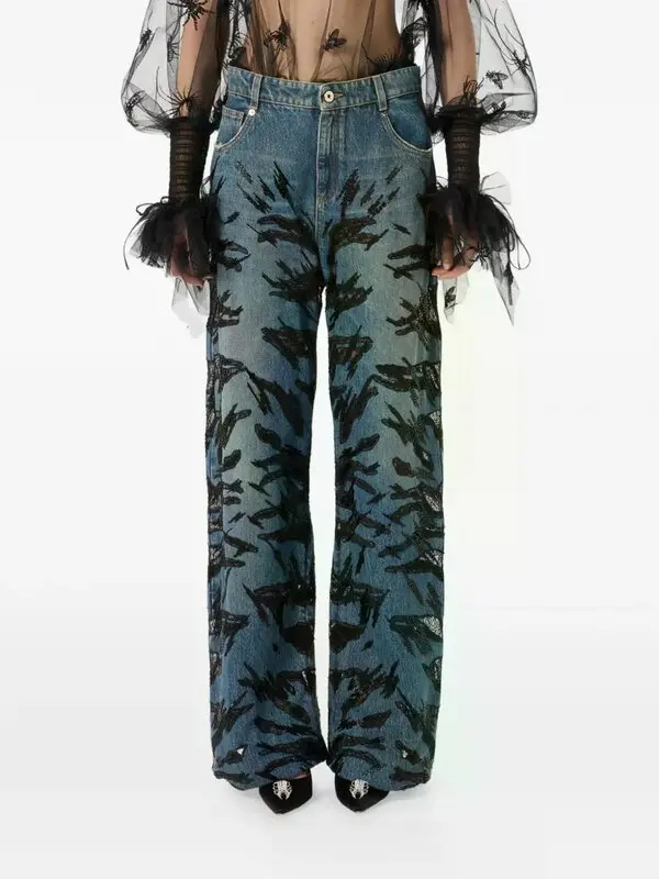 Blumarine Embellished Belted Wide-leg Jeans