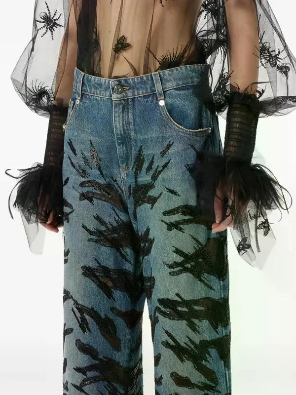 Blumarine Embellished Belted Wide-leg Jeans