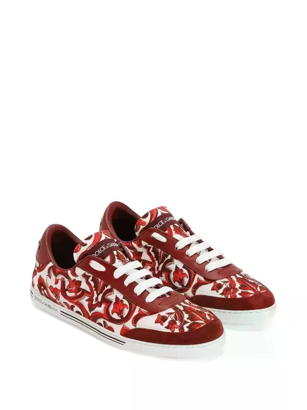 Dolce & Gabbana Majolica-print Cotton And Calfskin Saint Tropez Light Sneakers - Red