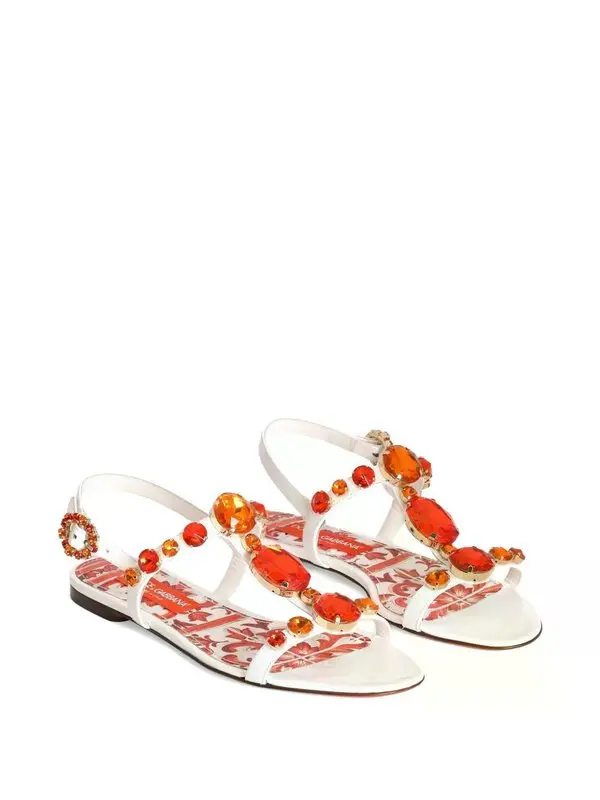 Dolce & Gabbana Embellished Jewel Flip Flops - White