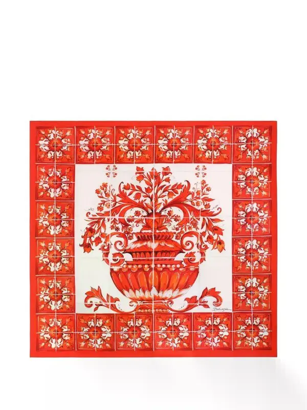 Dolce & Gabbana 90x90 Majolica-print Silk Twill Scarf - Red