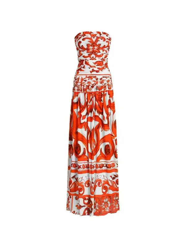 Dolce & Gabbana Majolica-print Organzine Maxi Dress - Orange