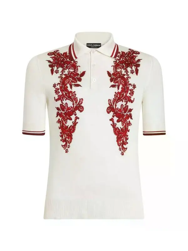 Dolce & Gabbana Silk Polo Shirt With Intarsia And Jacquard