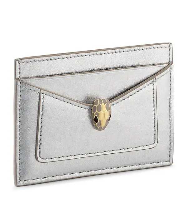 BVLGARI Metallic Leather Serpenti Forever Card Holder - Silver