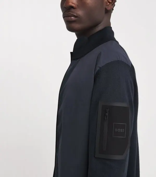 BOSS Knitted-trim Hybrid Jacket - Blue
