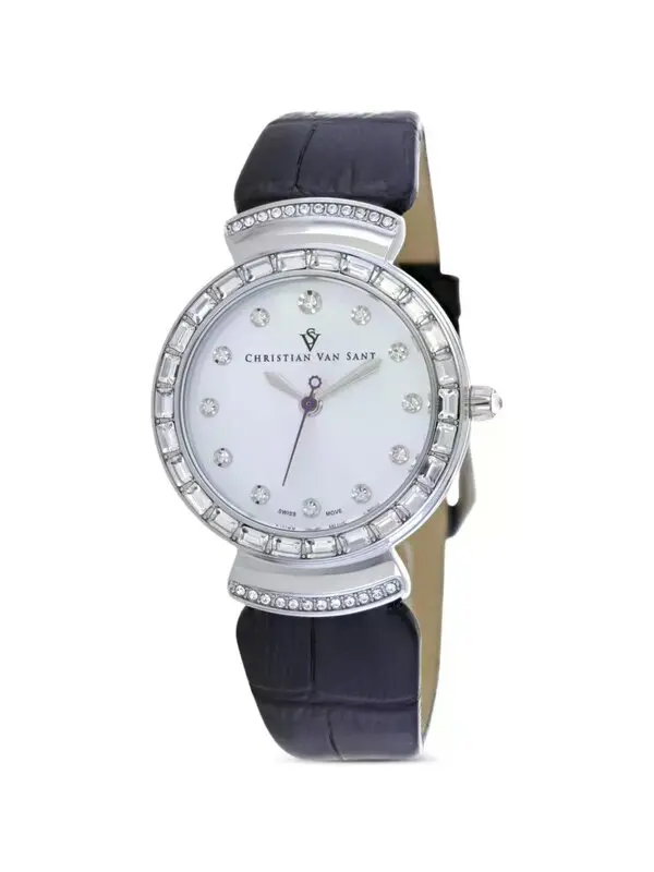 CHRISTIAN VAN SANT Nova 34mm Watch With Baguette-cut Crystal Bezel And Black Croc-effect Leather Strap - Silver
