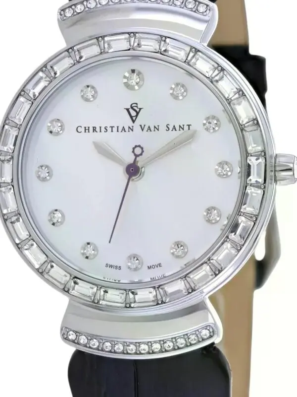 CHRISTIAN VAN SANT Nova 34mm Watch With Baguette-cut Crystal Bezel And Black Croc-effect Leather Strap - Silver
