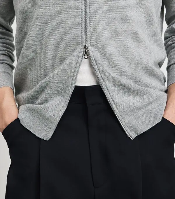John Smedley Merino Wool Textured Zip-up Cardigan