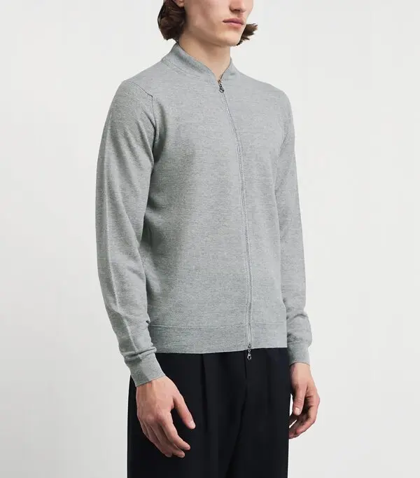 John Smedley Merino Wool Textured Zip-up Cardigan