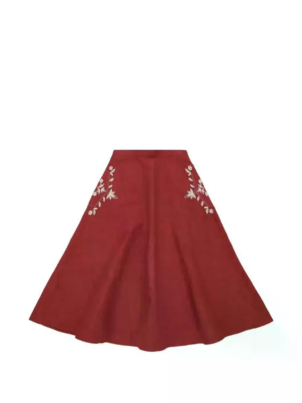 FORTELA Embroidered A-line Skirt - Red