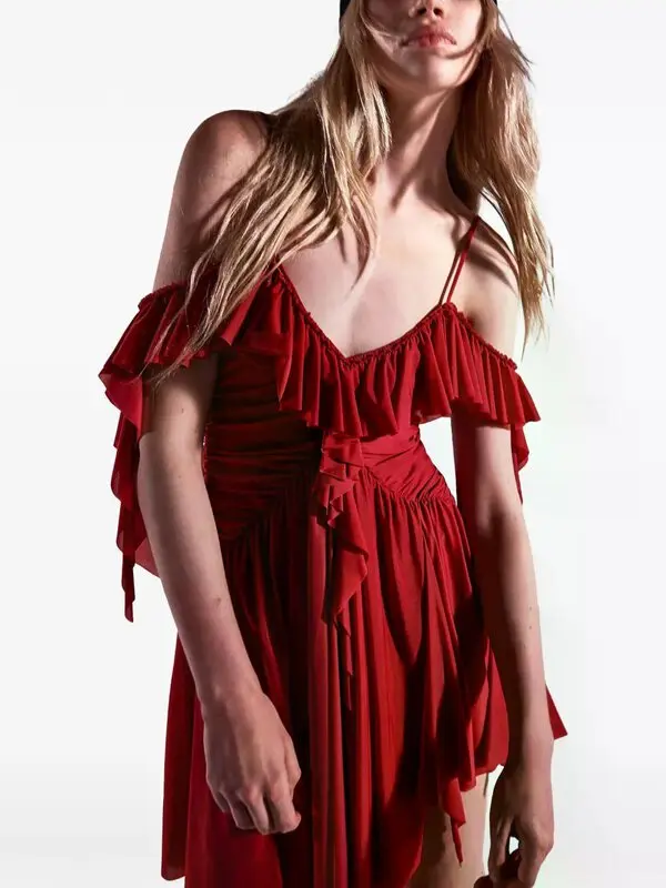 ANIYE BY Xena Ruffled Cold-shoulder Mini Dress - Red