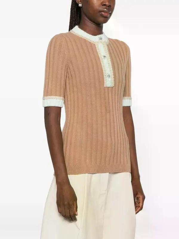 Moncler Ribbed Knit Crystal-embellished Sweater - Brown