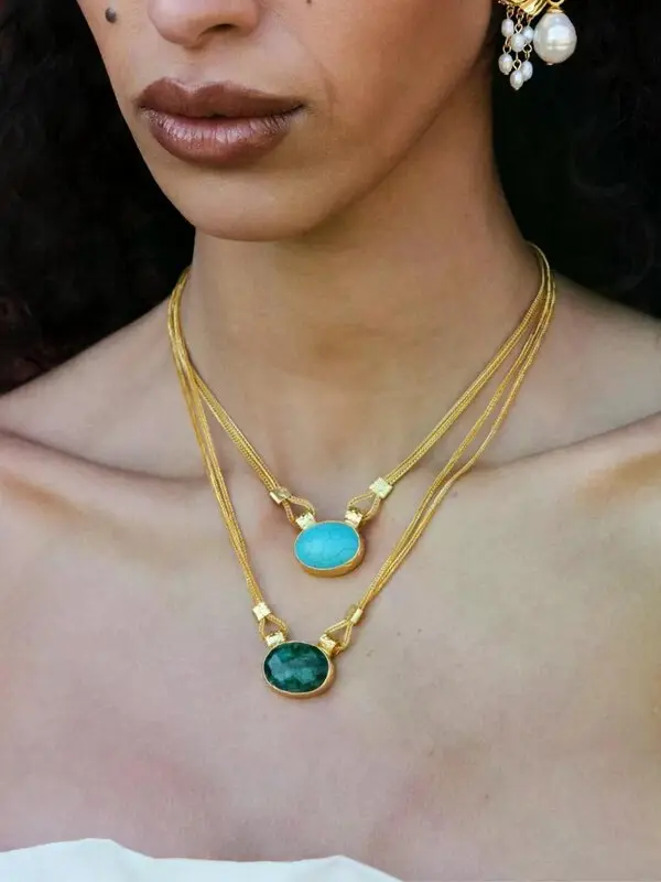 OTTOMAN HANDS Daphne Turquoise Pendant Necklace - Gold