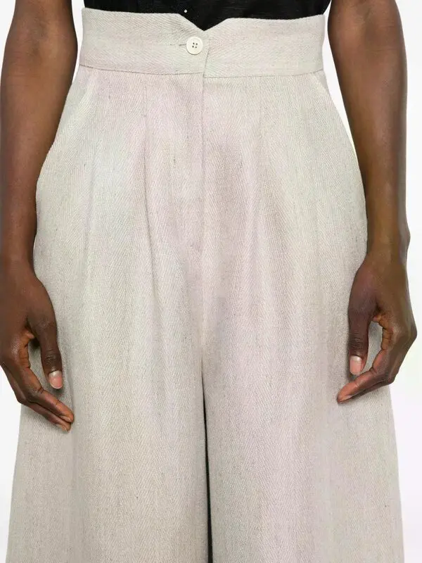 Dusan Herringbone Pattern Pleated Wide Leg Trousers