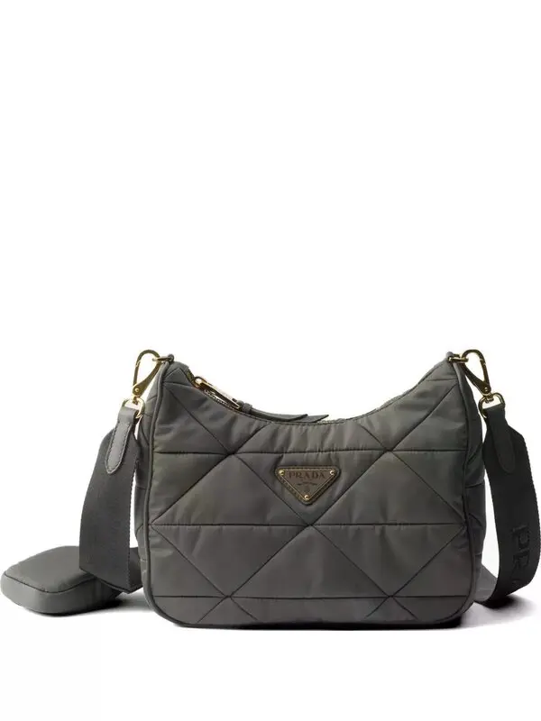 Prada Padded Re-nylon Shoulder Bag With Enamel Triangle Logo - Grey