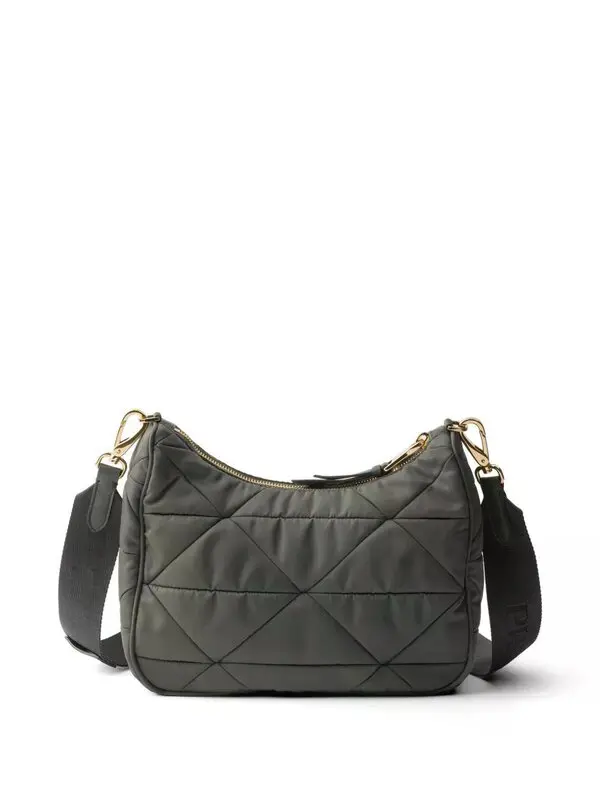 Prada Padded Re-nylon Shoulder Bag With Enamel Triangle Logo - Grey