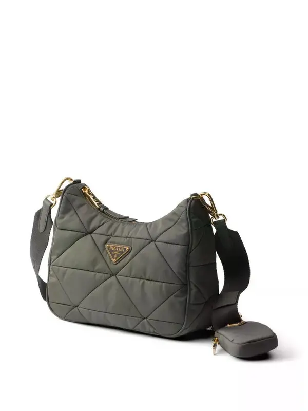 Prada Padded Re-nylon Shoulder Bag With Enamel Triangle Logo - Grey