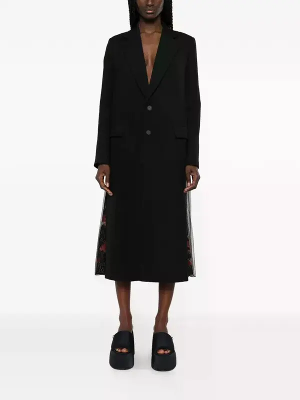 QUETSCHE Floral Print Tulle Panel Coat