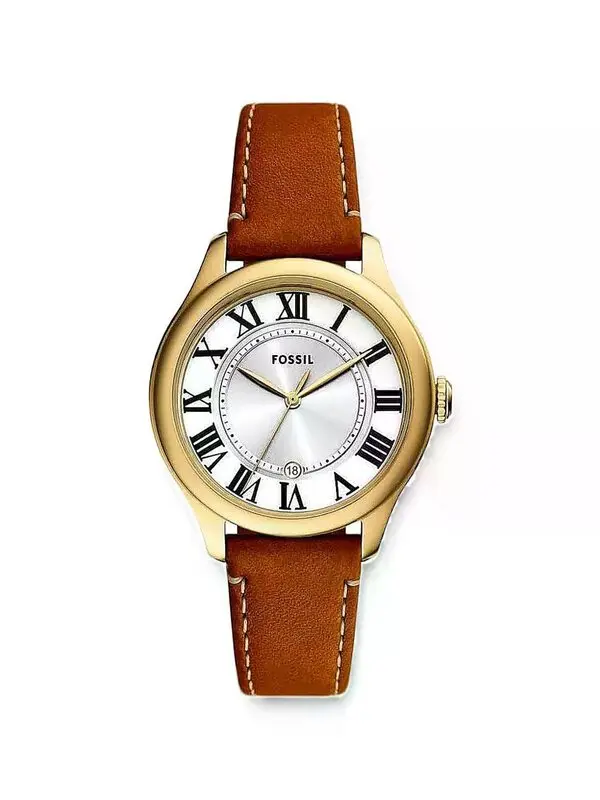 Fossil Gilmore 38mm Watch With Brown Leather Strap - Silver