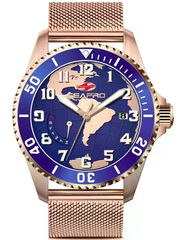 SEAPRO Voyager 42mm Watch With World Map Dial - Blue