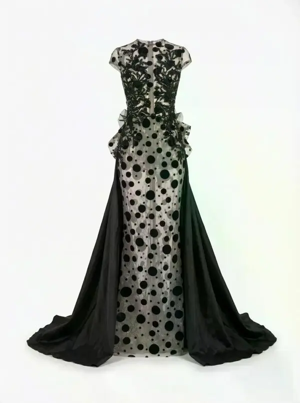 GATTINOLLI BY MARWAN Polka-dot Gown Dress - Black