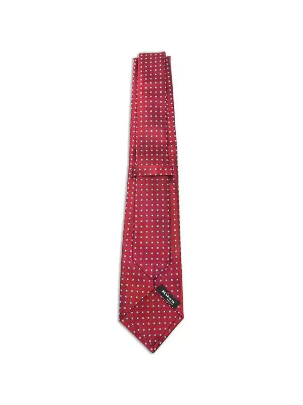 Kiton Geometric Print Silk Neck Tie - Red