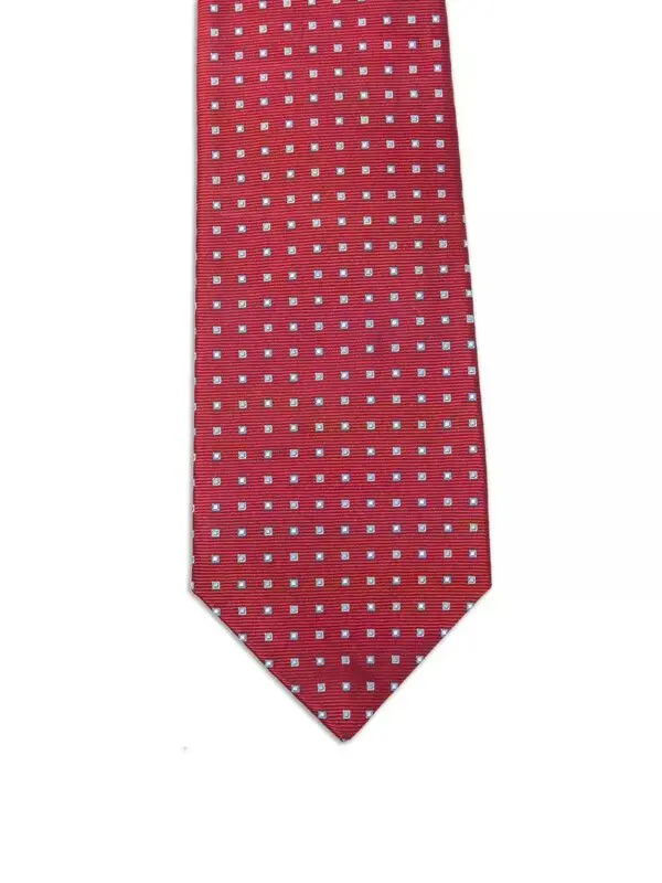 Kiton Geometric Print Silk Neck Tie - Red