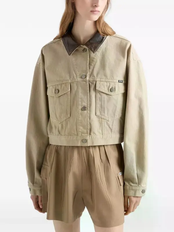 Prada Cropped Denim Jacket With Suede Collar