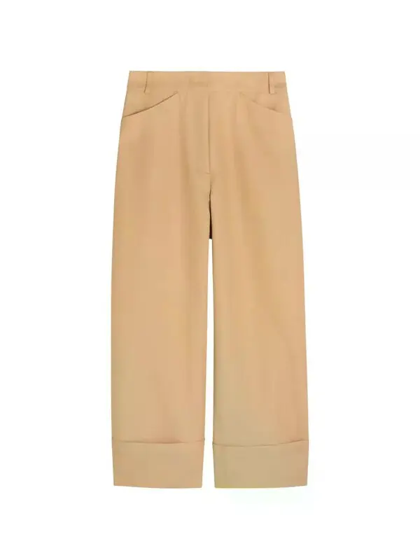 Another Tomorrow Khaki Concealed Front Fastening Belt Loops Wide Leg Trousers