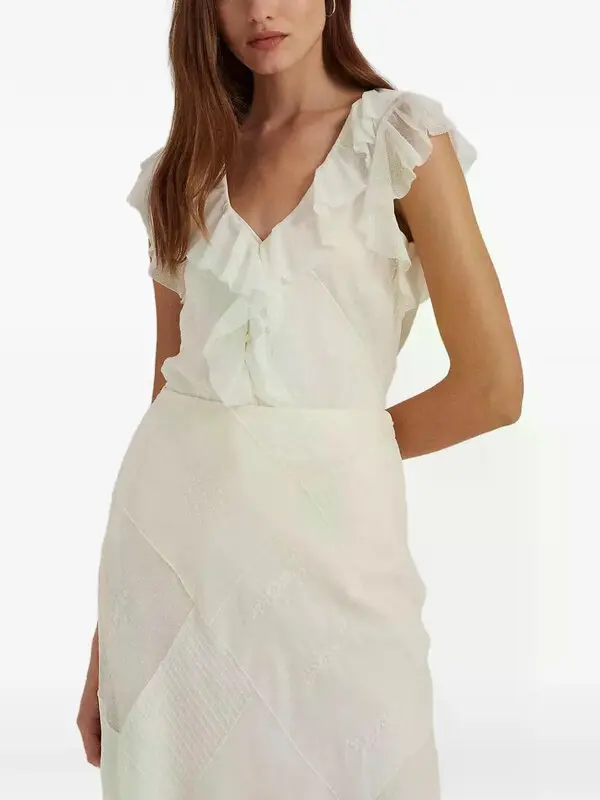 Ralph Lauren Sleeveless Embroidered Ruffle V-neck Top