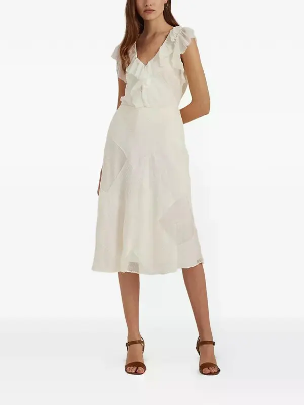 Ralph Lauren Sleeveless Embroidered Ruffle V-neck Top