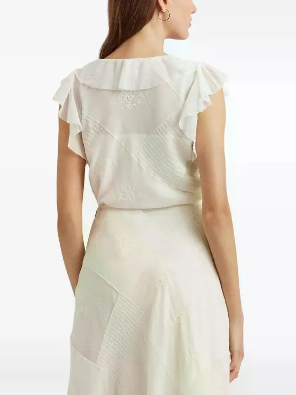 Ralph Lauren Sleeveless Embroidered Ruffle V-neck Top