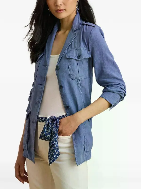 Ralph Lauren Linen Notch Lapel Flap Pocket Jacket - Blue