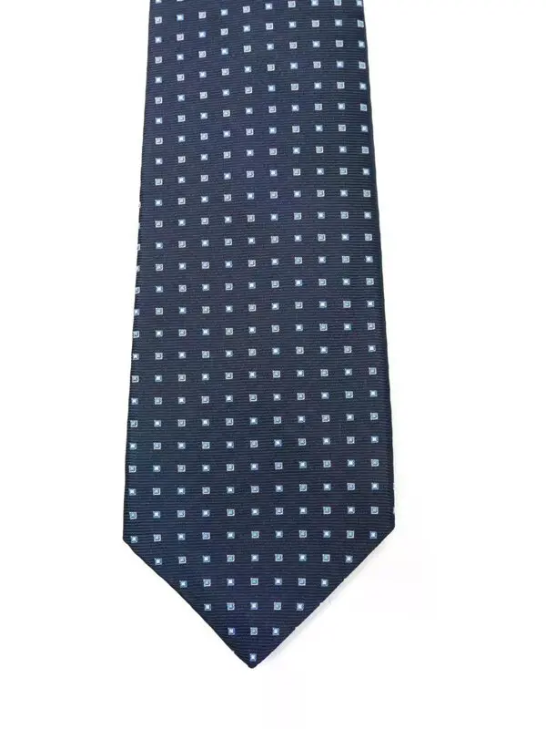 Kiton Geometric Print Silk Neck Tie - Blue