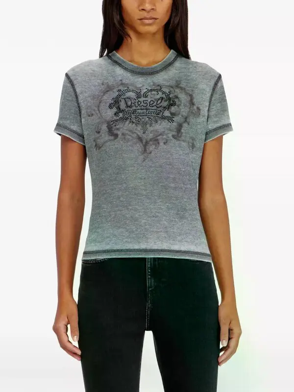 DIESEL® Rhinestone Embellished Burnout Effect T-shirt - Grey