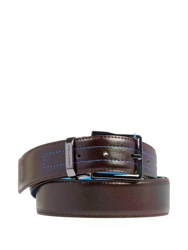 PIQUADRO Leather Belt With Contrast Topstitching - Brown