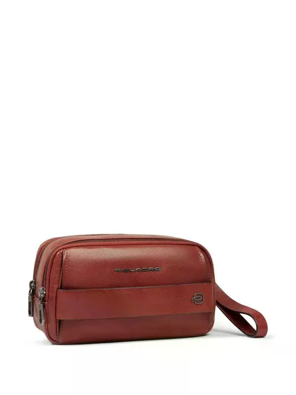 PIQUADRO Logo-plaque Leather Clutch Bag - Red