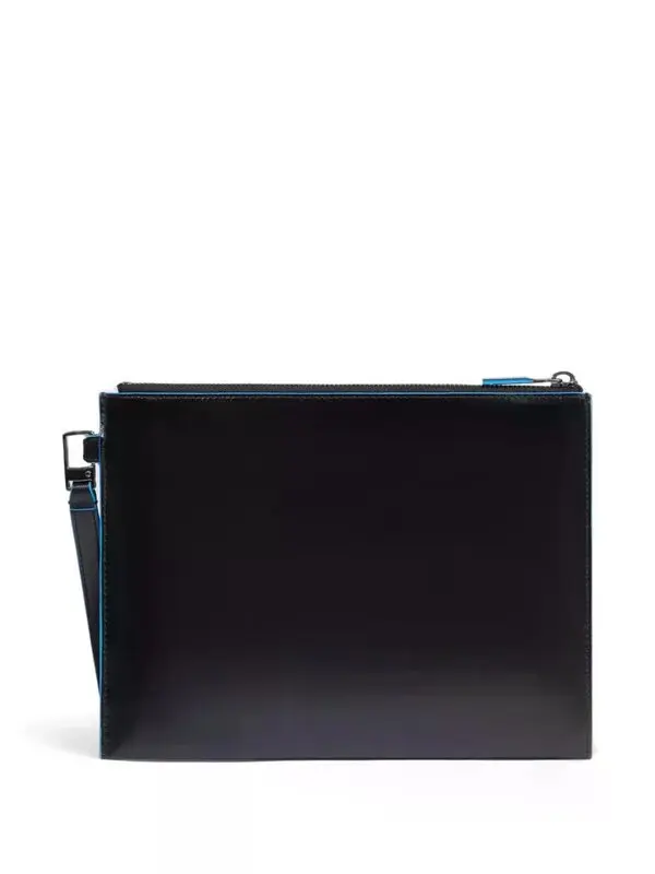 PIQUADRO Leather Clutch Bag With Logo Plaque