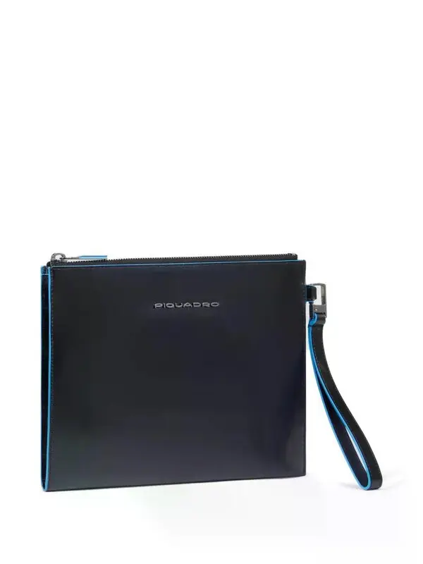 PIQUADRO Leather Clutch Bag With Logo Plaque