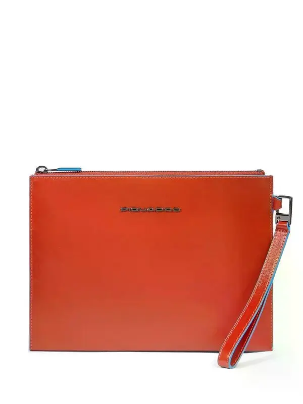 PIQUADRO Logo Plaque Leather Clutch Bag - Orange
