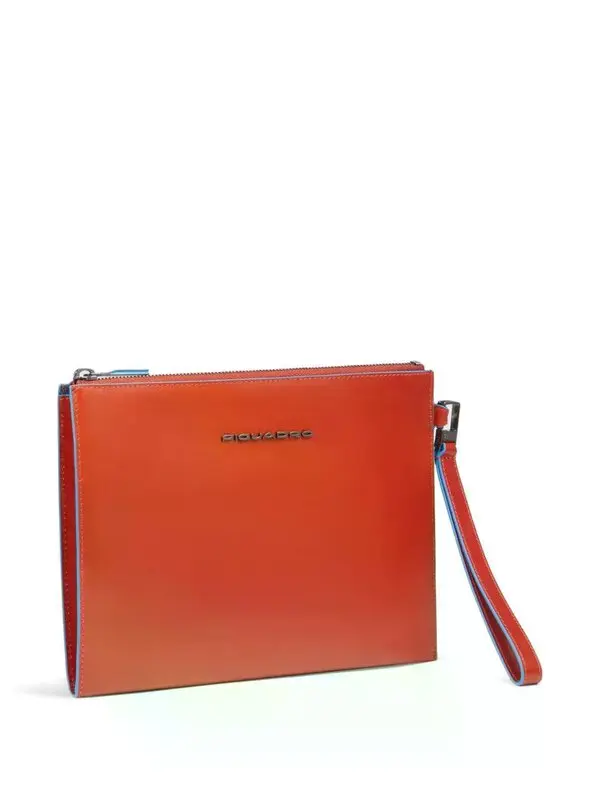 PIQUADRO Logo Plaque Leather Clutch Bag - Orange