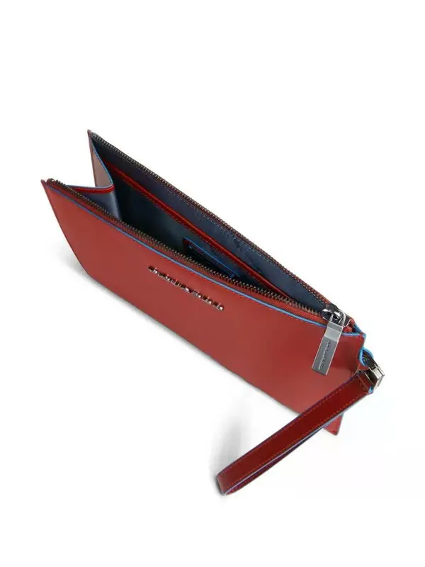 PIQUADRO Logo Plaque Leather Clutch Bag - Orange