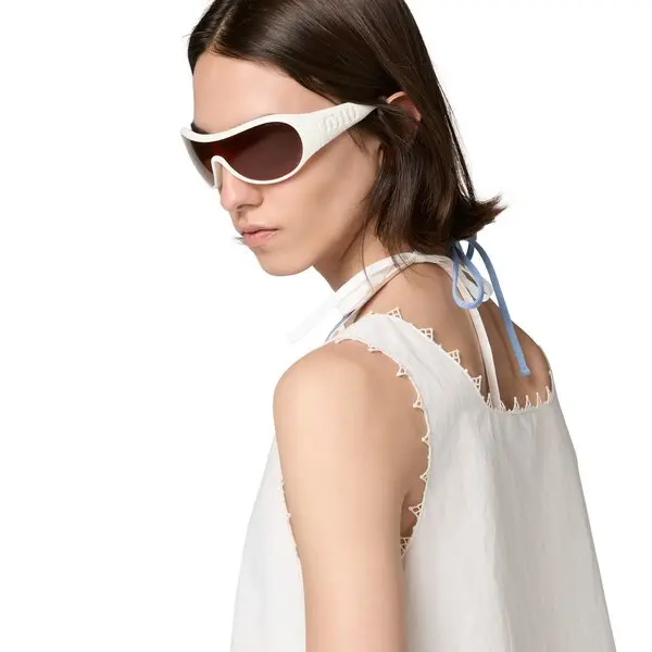 Miu Miu Sleeveless Poplin Dress With Lace Detail