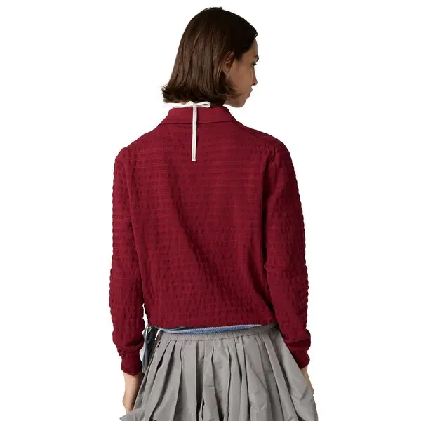 Miu Miu V-neck Cotton Sweater With Piqué Motif - Amaranth Red