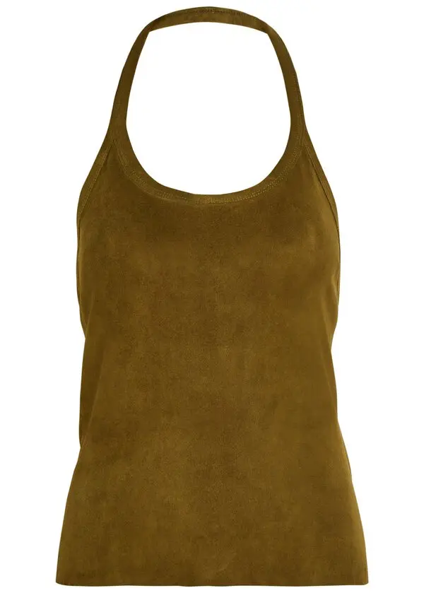 Stouls Halterneck Stretch-suede Top - Bronze