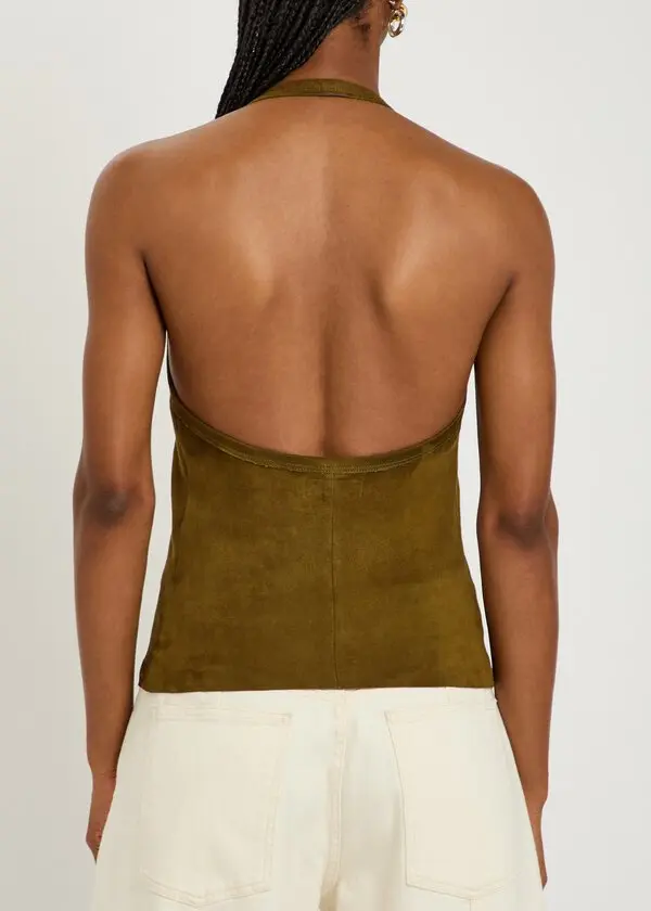 Stouls Halterneck Stretch-suede Top - Bronze