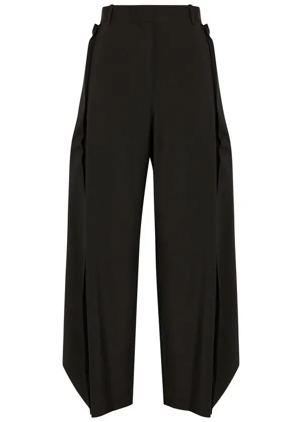 Loewe Cascading Wide-leg Wool Trousers - Black