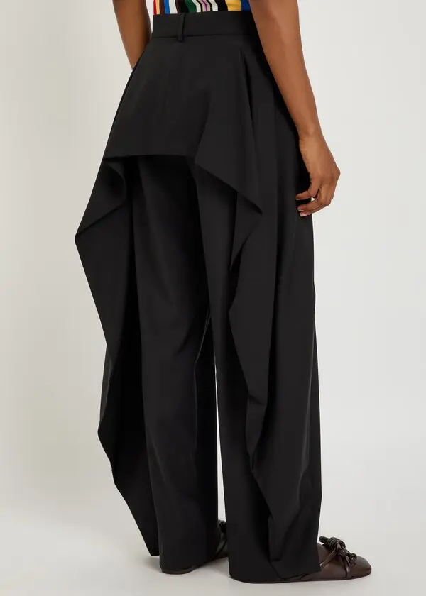 Loewe Cascading Wide-leg Wool Trousers - Black