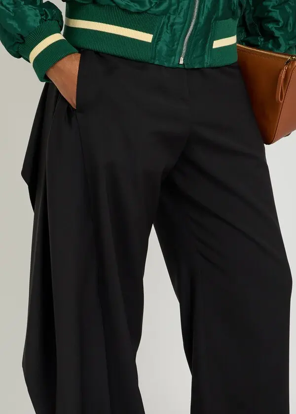 Loewe Cascading Wide-leg Wool Trousers - Black