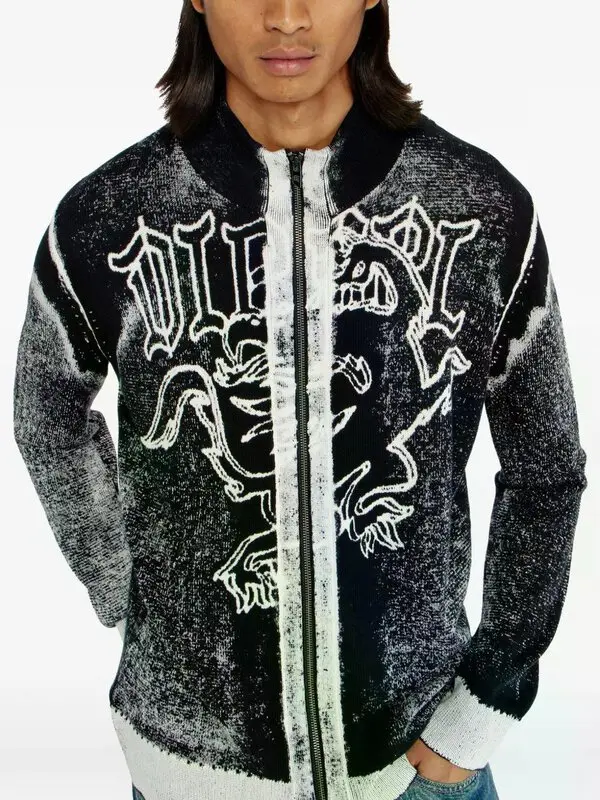 DIESEL® Graphic-print Zip-up Cardigan